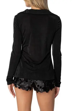 EDIKTED Daria Split Front Long Sleeve Shirt