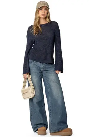 EDIKTED Drop Shoulder Sweater - Navy