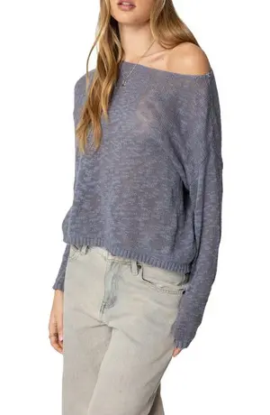 EDIKTED Bri One-shoulder Open Stitch Sweater - Blue