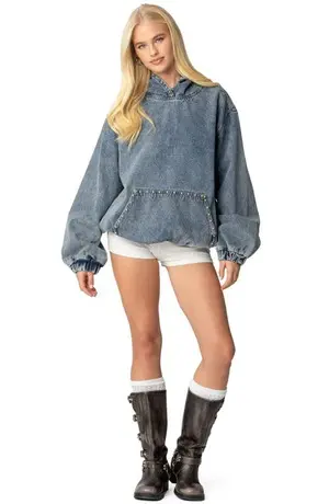 EDIKTED Marney Oversized Denim Hoodie
