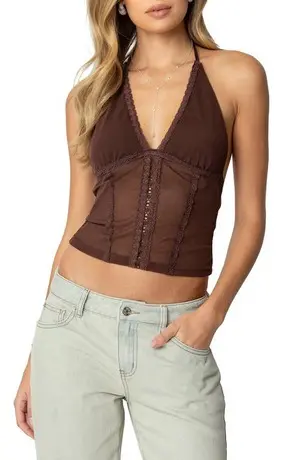 EDIKTED Lucie Lacy Mesh Halter Top