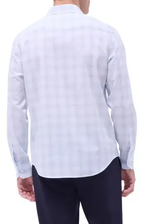 Bugatchi Axel Windowpane Check Shaped Fit Stretch Cotton Button-up Shirt - Ice