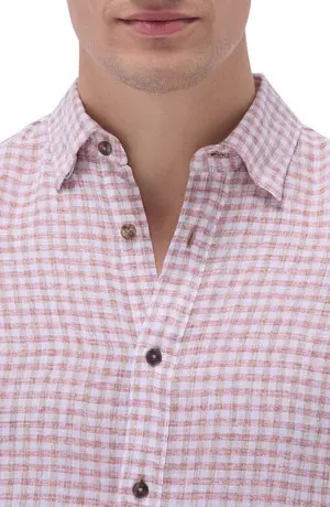 Bugatchi Julian Check Slub Linen Button-up Shirt - Brick