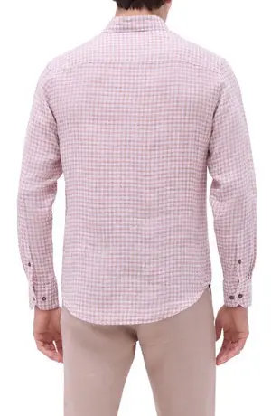 Bugatchi Julian Check Slub Linen Button-up Shirt - Brick