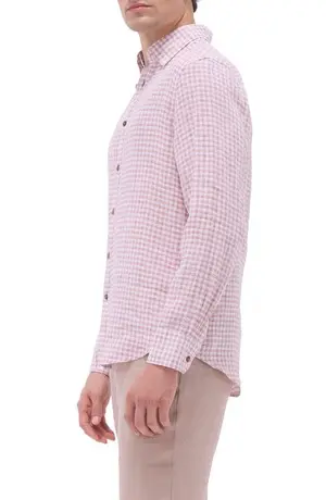 Bugatchi Julian Check Slub Linen Button-up Shirt - Brick