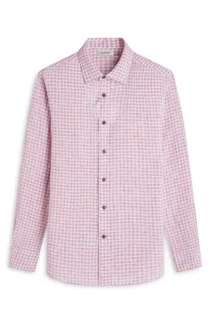 Bugatchi Julian Check Slub Linen Button-up Shirt - Brick