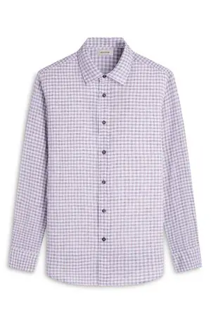 Bugatchi Julian Check Slub Linen Button-up Shirt - Navy