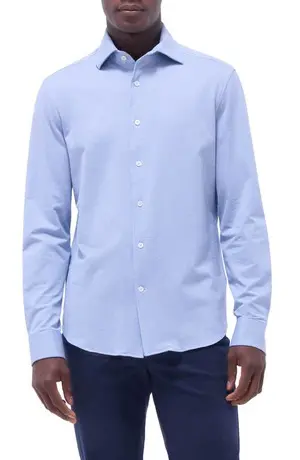 Bugatchi Devon Micro Houndstooth Ooohcotton® Button-up Shirt Classic Blue