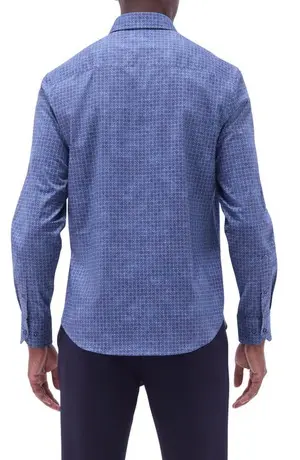 Bugatchi Julian Shaped Fit Stretch Cotton Button-up Shirt - Indigo