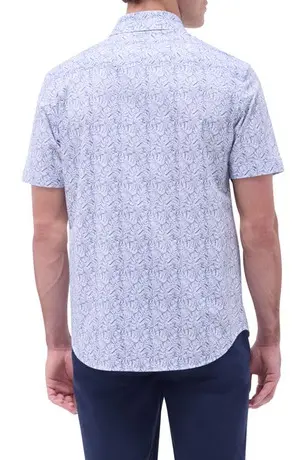 Bugatchi Miles Ooohcotton® Leaf Print Short Sleeve Button-up Shirt - Navy