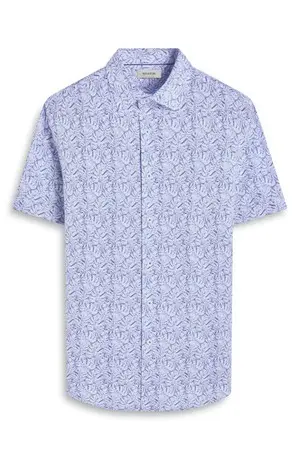 Bugatchi Miles Ooohcotton® Leaf Print Short Sleeve Button-up Shirt - Navy