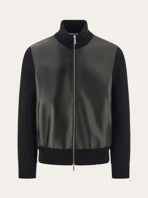 FERRAGAMO Bomber Jacket In Leather And Wool - Black