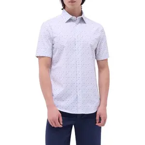 Bugatchi Miles Ooohcotton® Whiskey Print Short Sleeve Button-up Shirt - Sand