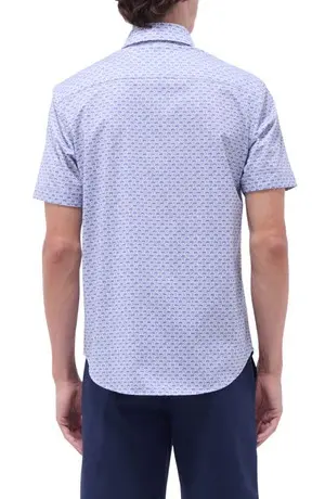Bugatchi Miles Ooohcotton® Motorcycle Print Short Sleeve Button-up Shirt - Peacock