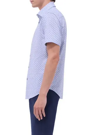 Bugatchi Miles Ooohcotton® Motorcycle Print Short Sleeve Button-up Shirt - Peacock