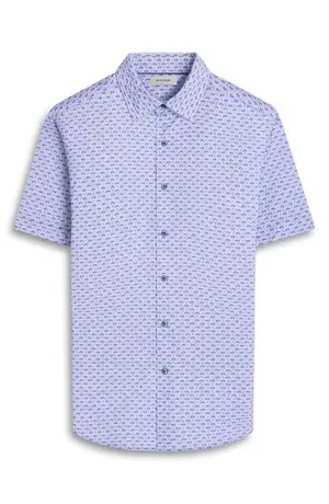 Bugatchi Miles Ooohcotton® Motorcycle Print Short Sleeve Button-up Shirt - Peacock