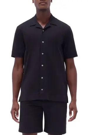 Bugatchi Camp Collar Short Sleeve Button-up Shirt Black