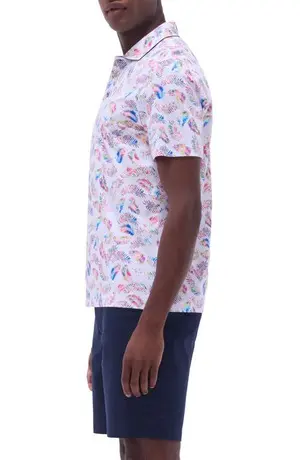 Bugatchi Hendrix Digital Leaf Print Pima Cotton Polo - White