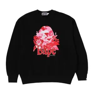 A BATHING APE Floral Ape Head Crewneck - Black
