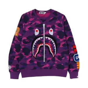 A BATHING APE Color Camo Embroidery Shark Crewneck - Purple