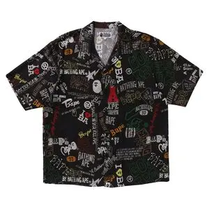 A BATHING APE Hand Draw Open Collar Short-sleeve Shirt - Black