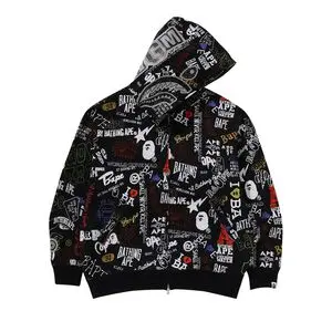A BATHING APE Hand Draw Pattern Shark Zip Hoodie