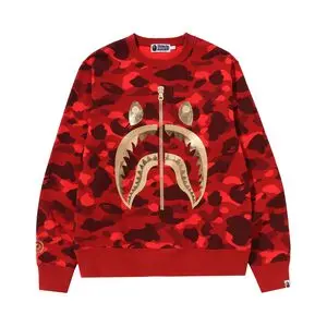 A BATHING APE Color Camo Shark Crewneck - Red