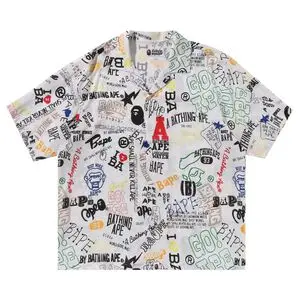 A BATHING APE Hand Draw Open Collar Short-sleeve Shirt - White