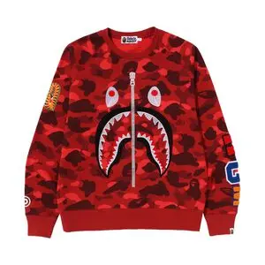 A BATHING APE Color Camo Embroidery Shark Crewneck - Red