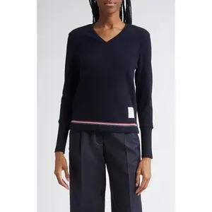 Thom Browne Tricolor Trim V-neck Sweater