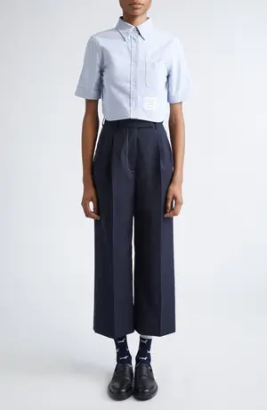 Thom Browne School Uniform Pleated High-waist Cropped Trousers