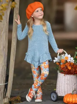 MIA BELLE GIRLS Ruffle Tunic And Pumpkin Legging Set