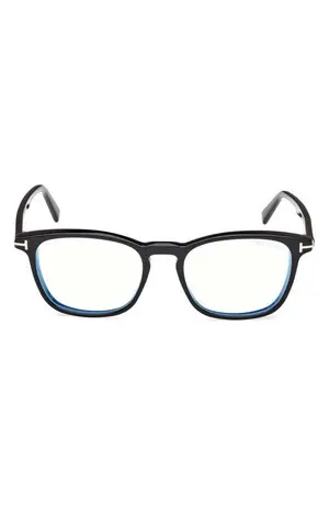 TOM FORD 52mm Square Optical Glasses - Black Eco / T Logo