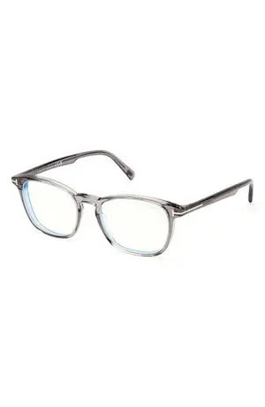 TOM FORD 52mm Square Optical Glasses - Grey / T Logo / Blue Block