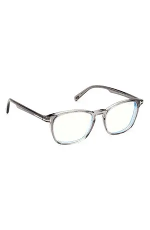 TOM FORD 52mm Square Optical Glasses - Grey / T Logo / Blue Block