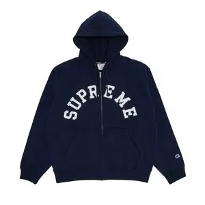 Supreme X Champion Zip Up Hooded Sweatshirt 'navy - Blue