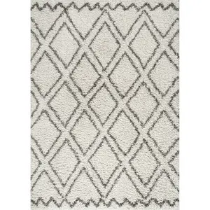 JONATHAN Y Soller Diamond Trellis Shag Area Rug - Beige/dark Gray