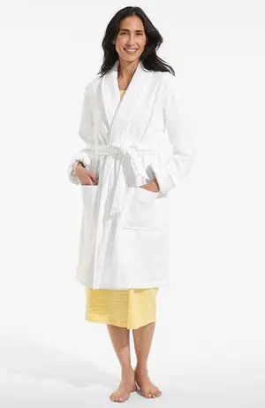 LANDS' END Cotton Terry Knee Length Spa Bath Robe - White