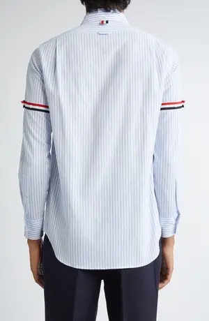 Thom Browne Armband Stripe Cotton Button-down Shirt - Light Blue