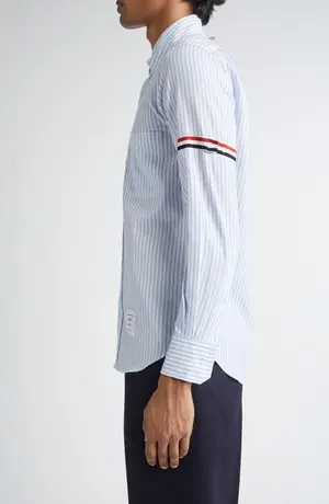 Thom Browne Armband Stripe Cotton Button-down Shirt - Light Blue