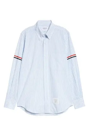 Thom Browne Armband Stripe Cotton Button-down Shirt - Light Blue