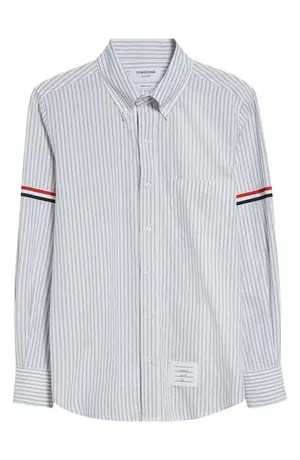 Thom Browne Armband Stripe Cotton Button-down Shirt - Medium Grey