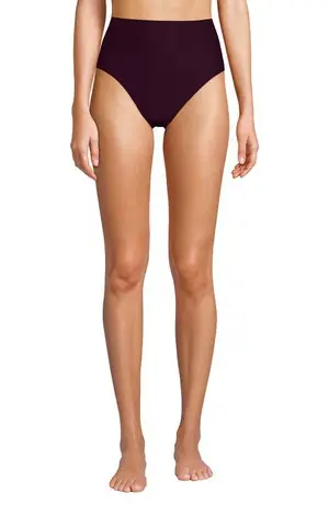 LANDS' END Ribbed High Waisted Bikini Bottoms - Dark Wine Ottoman
