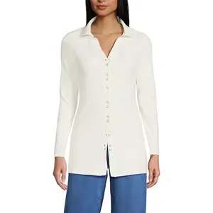 LANDS' END Long Sleeve Ribbed Tunic Shirt - Ivory