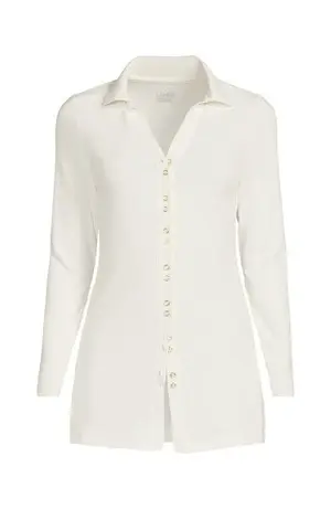 LANDS' END Long Sleeve Ribbed Tunic Shirt - Ivory