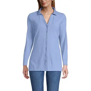 LANDS' END Long Sleeve Ribbed Tunic Shirt - Light Sea Blue