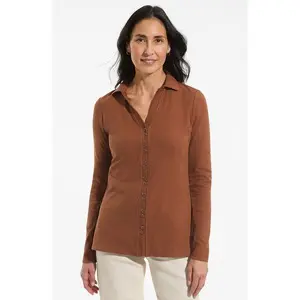LANDS' END Long Sleeve Ribbed Tunic Shirt - Rich Ginger Brown