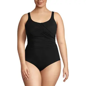 LANDS' END Long Torso Slendersuit Carmela One Piece Swimsuit - Black