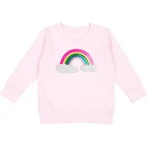 SWEET WINK Rainbow Sequin Patch Crewneck Sweatshirt - Ballet Pink