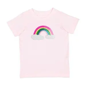 SWEET WINK Rainbow Sequin Patch Short Sleeve T-shirt - Pink